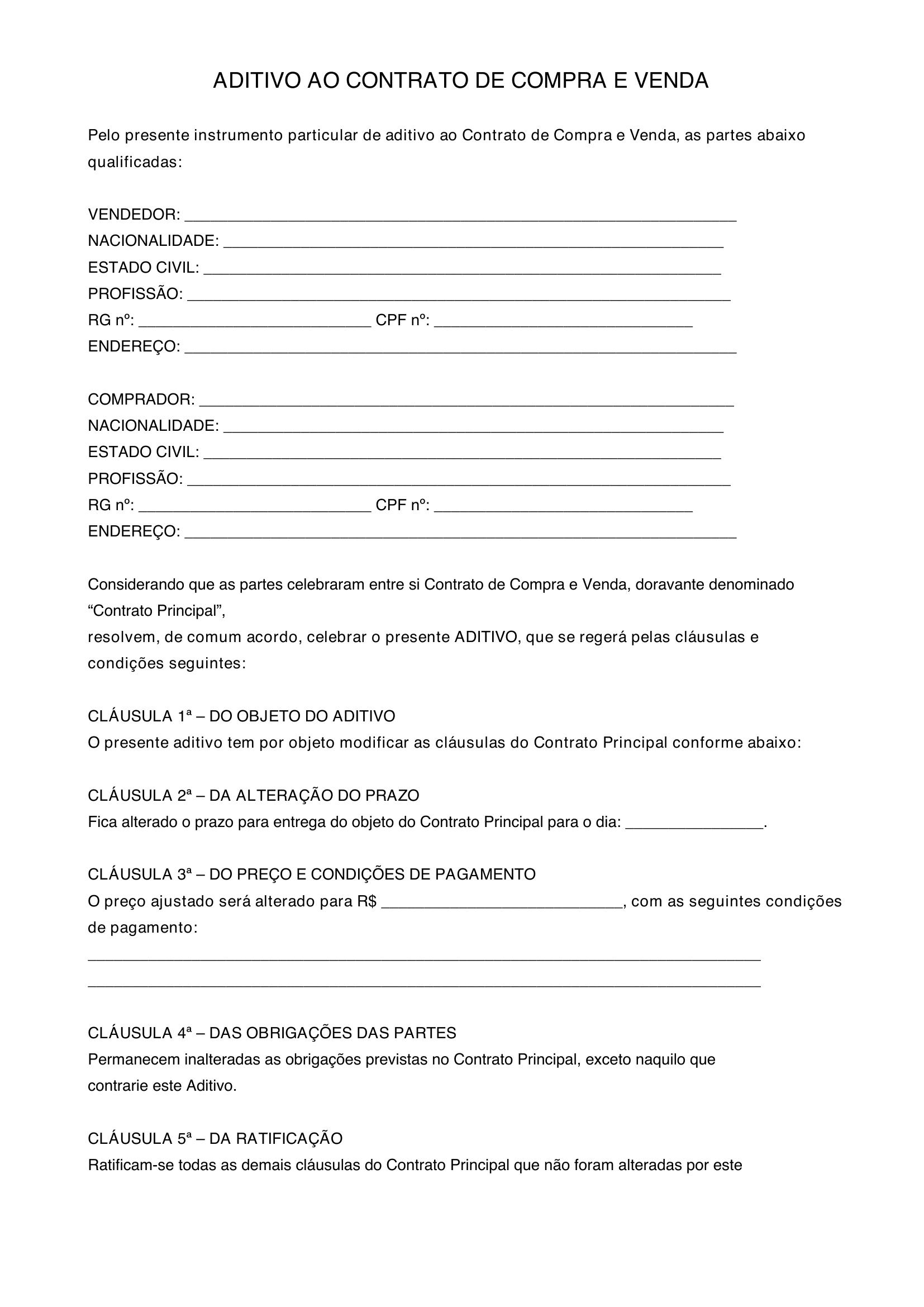 Modelo De Aditivo De Contrato De Compra E Venda