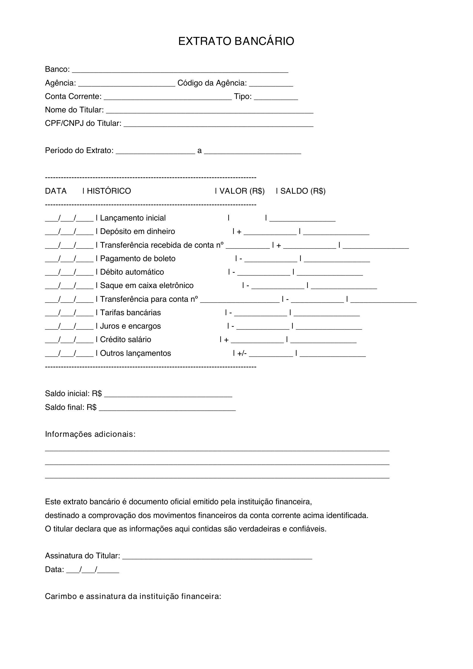 Modelo De Extrato Bancario