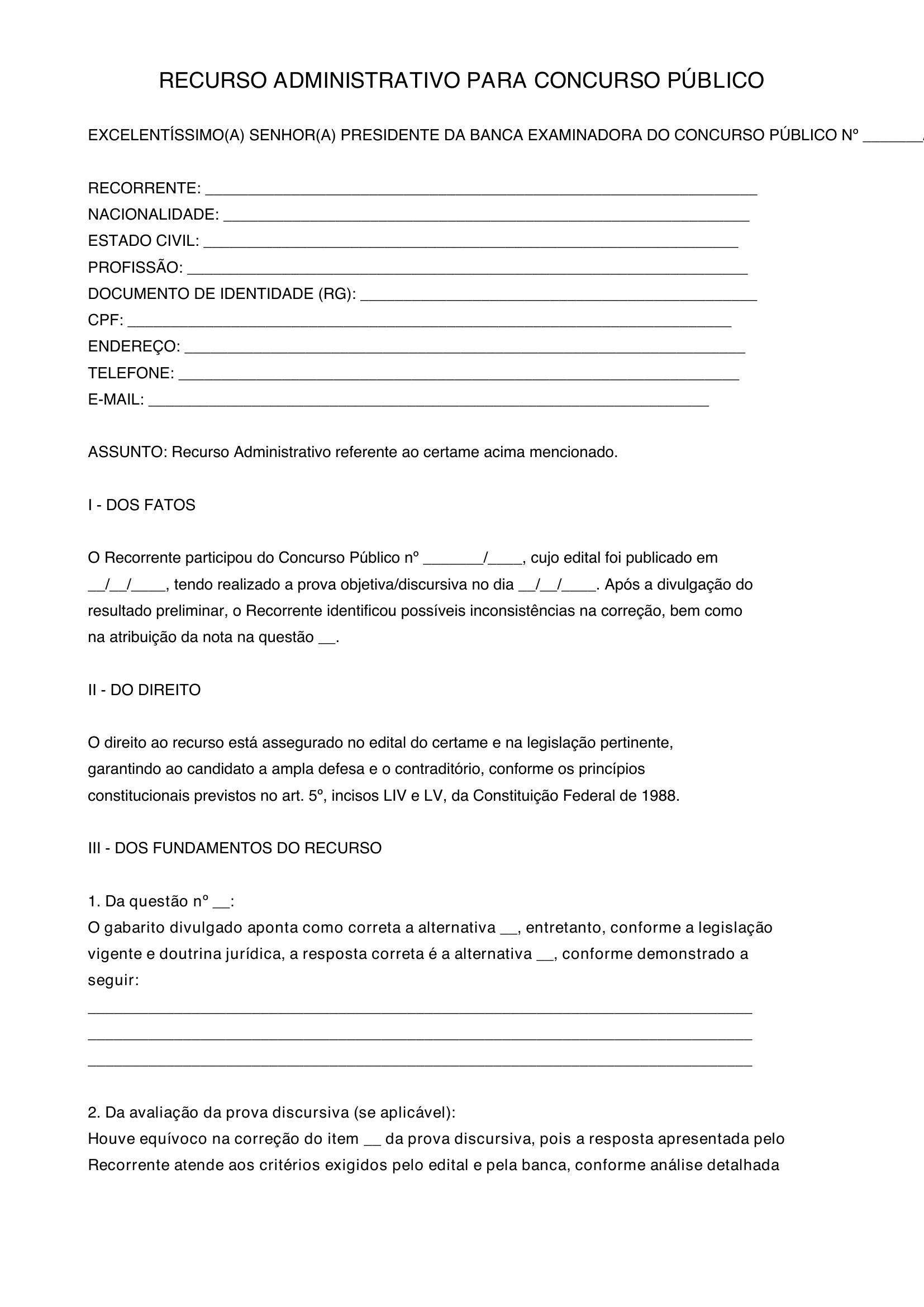 Modelo De Recurso Para Concurso